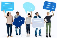 Diverse people holding speech bubbles | Premium PSD - rawpixel