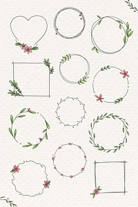 Doodle floral wreath vector collection | Premium Vector - rawpixel