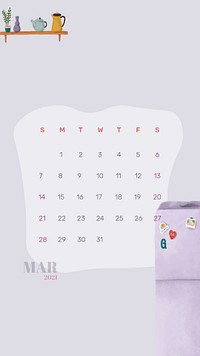 Calendar 2021 March template phone | Premium PSD - rawpixel