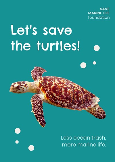 Saving turtle poster template, sea | Premium PSD Template - rawpixel