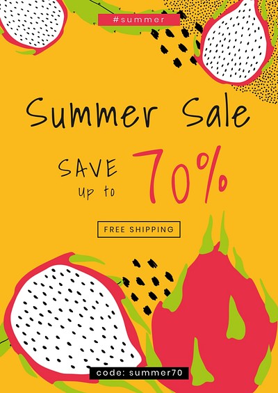 Dragon fruit doodle poster template, | Premium Editable Template - rawpixel