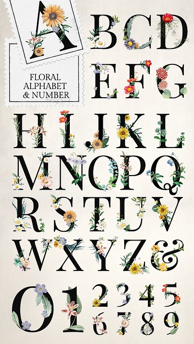 Floral alphabets and numbers Pinterest | Premium Editable Design - rawpixel