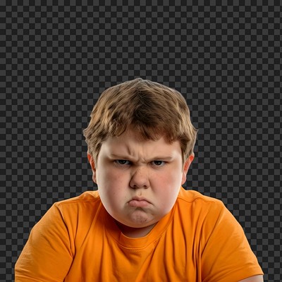 Grumpy child wearing orange shirt | Premium Transparent Video - rawpixel