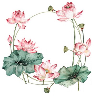Lotus frame art painting blossom | Free Photo Illustration - rawpixel