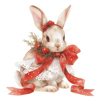 PNG Festive bunny red bow | Premium PNG - rawpixel
