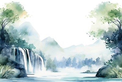 Waterfall border frame landscape painting | Free Photo Illustration ...