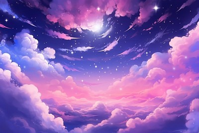 Sky filled clouds stars cute | Premium Photo Illustration - rawpixel