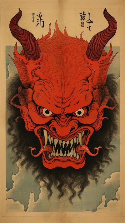 Japanese demon art representation calligraphy. | Premium Photo ...