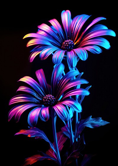 Neon daisy light pattern flower. | Free Photo Illustration - rawpixel