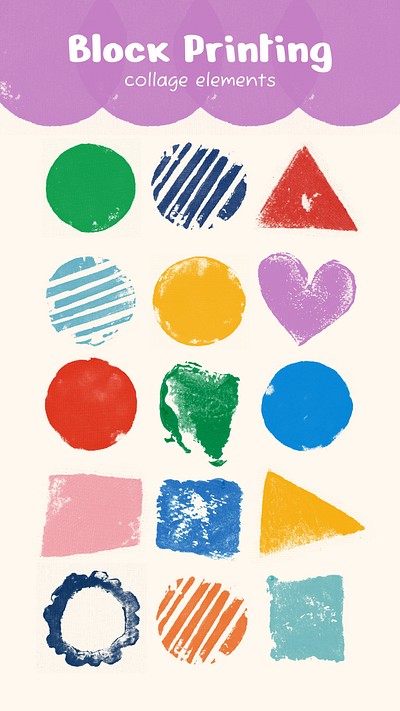 Block printing collage element set | Premium Photo - rawpixel