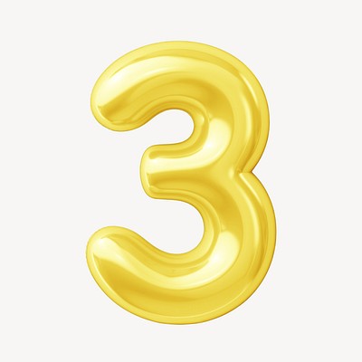 Number 3 yellow 3D balloon | Free Photo Illustration - rawpixel