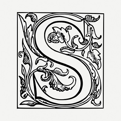 Ornamental S letter drawing, vintage | Free PSD - rawpixel