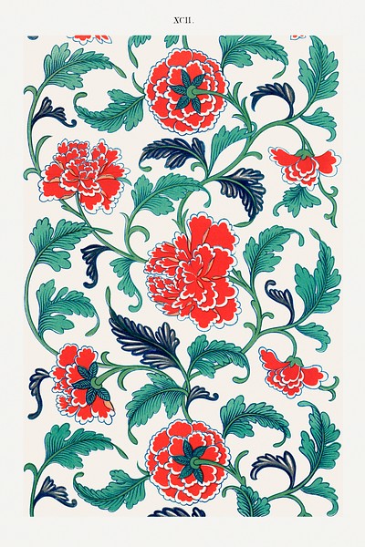 Red floral pattern, Examples Chinese | Free Photo Illustration - rawpixel