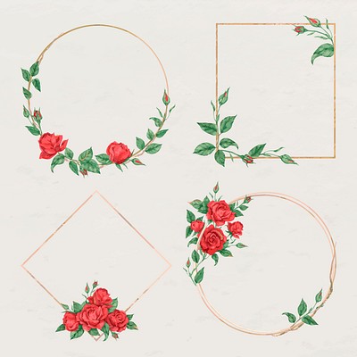 Gold frame red roses vector | Premium Vector - rawpixel
