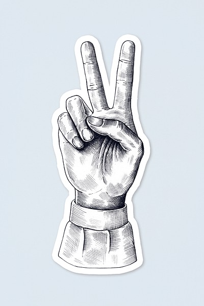 Sketched hand showing v sign | Premium PNG Sticker - rawpixel