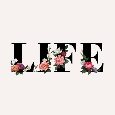 Floral life word typography on a beige | Free Photo - rawpixel
