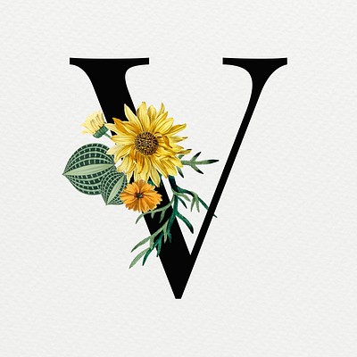 V psd floral alphabet font | Premium PSD - rawpixel