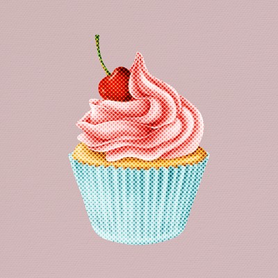 Halftone cherry cupcake sticker overlay | Premium PNG Sticker - rawpixel