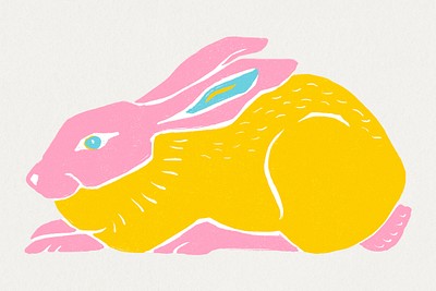 Vintage yellow rabbit psd animal | Premium PSD - rawpixel