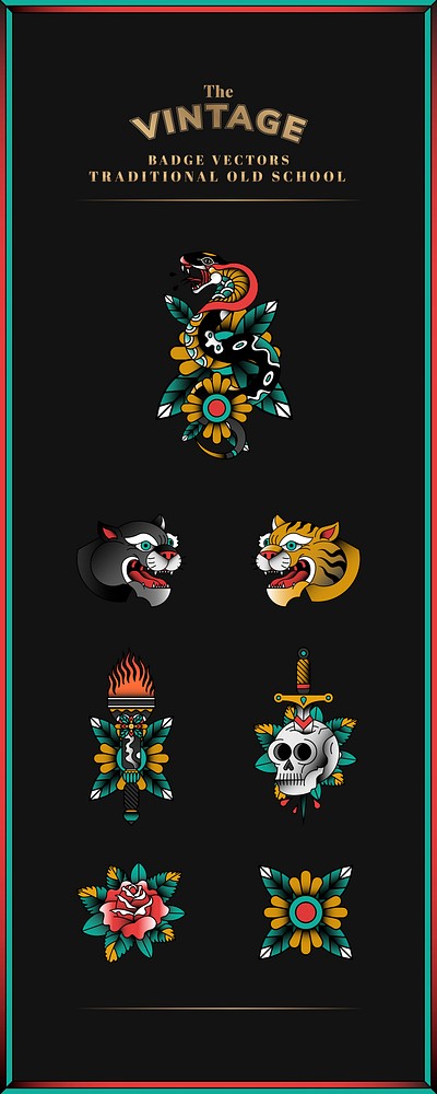 Traditional old school stickers set | Premium Vector - rawpixel