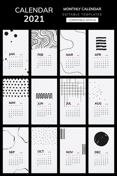 Calendar 2021 yearly editable template | Premium Vector - rawpixel