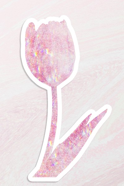 Pink holographic tulip sticker with a white | PSD - rawpixel