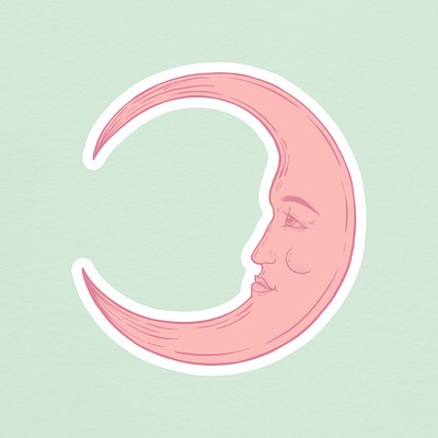 Pink crescent moon face sticker | Premium PNG Sticker - rawpixel