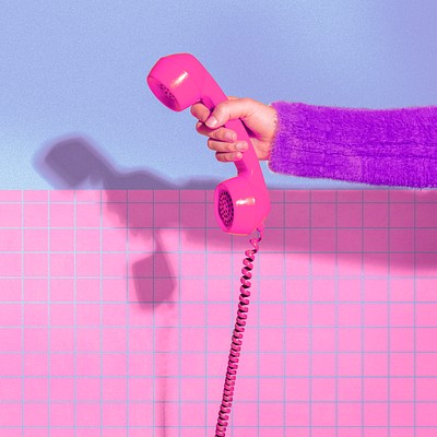Hand holding pink retro phone, | Premium Photo - rawpixel