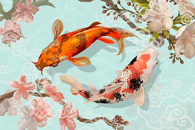 Two Japanese Koi fish swimming | Premium PSD - rawpixel