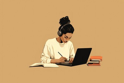 Student drawing publication headphones computer. | Premium Photo ...