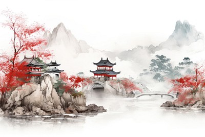 Chinese theme landscape outdoors nature. | Premium Photo Illustration ...