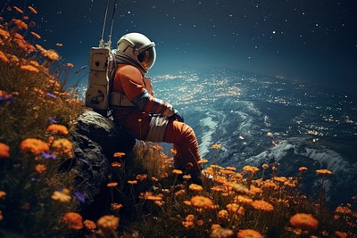 Astronaut flower adventure outdoors. AI | Premium Photo - rawpixel