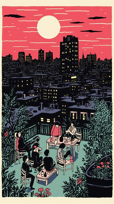 New york rooftop party comics | Free Photo Illustration - rawpixel