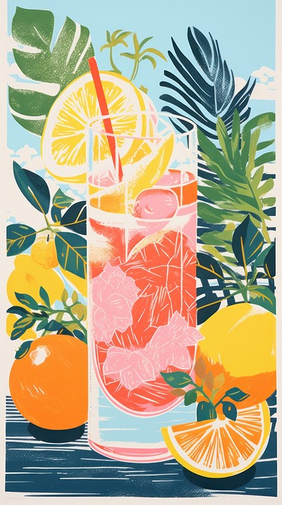 Tropical coctails grapefruit drawing drink. | Free Photo Illustration ...