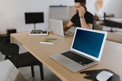 Man talking phone meeting room | Premium PSD Mockup - rawpixel