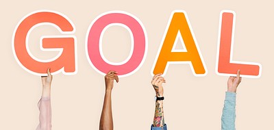 Diverse hands holding word goal | Premium PSD - rawpixel