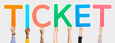Diverse hands holding word ticket | Premium PSD - rawpixel