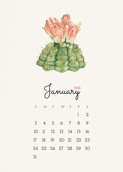 Calendar 2021 January printable with cute | Premium Photo - rawpixel