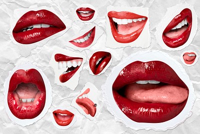 Flirty lips expression psd stickers | Premium PSD - rawpixel