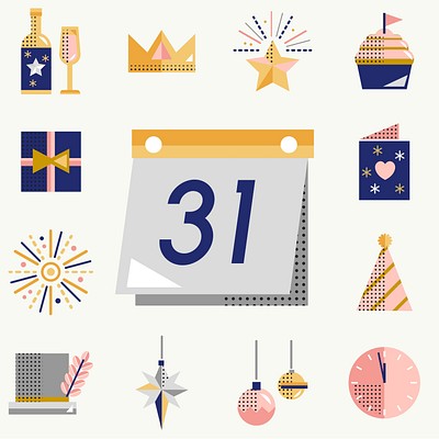 New year icons set vector | Premium Vector - rawpixel