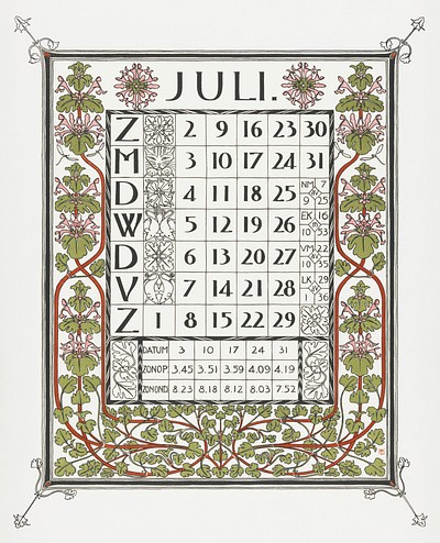 Calendar July 1899 (1898) print | Free Photo Illustration - rawpixel