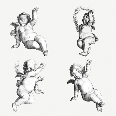 Vintage cute cherubs psd illustration | Premium PSD - rawpixel