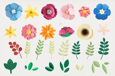 Set flowers plants made paper | Premium PSD - rawpixel