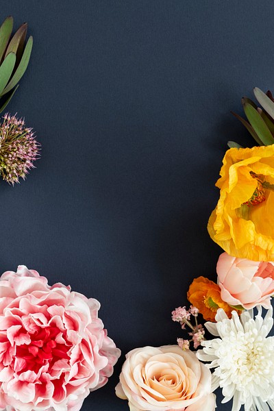 Colorful fresh flowers frame on a blue | Premium Photo - rawpixel