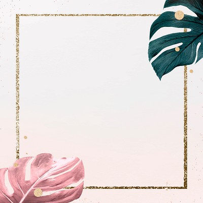 Golden square monstera leaves frame | Premium PNG - rawpixel