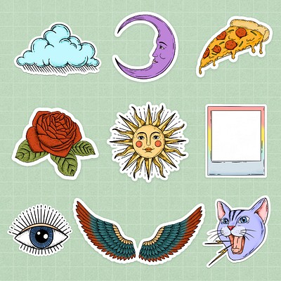 Colorful sticker set design element | Premium PNG - rawpixel