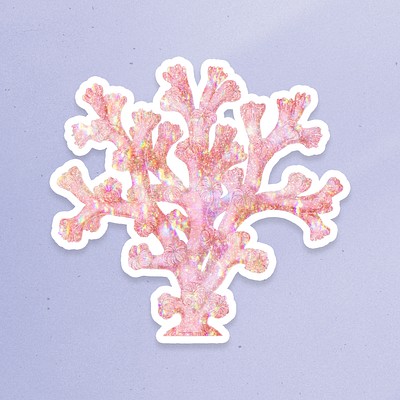 Pink holographic coral sticker white | Premium PNG Sticker - rawpixel