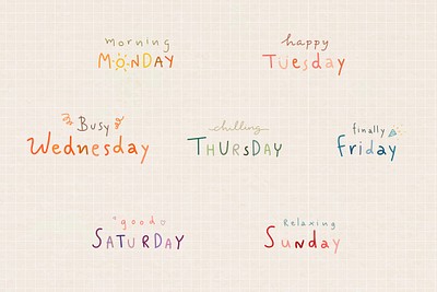 Weekday typography design resource set | Premium Vector - rawpixel