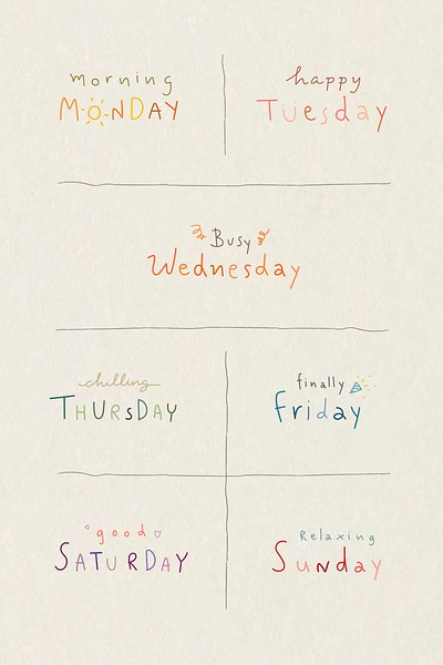 Weekday typography design resource set | Premium Vector - rawpixel