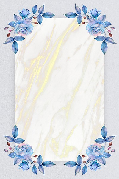Blue floral and marble frame | Premium PSD - rawpixel